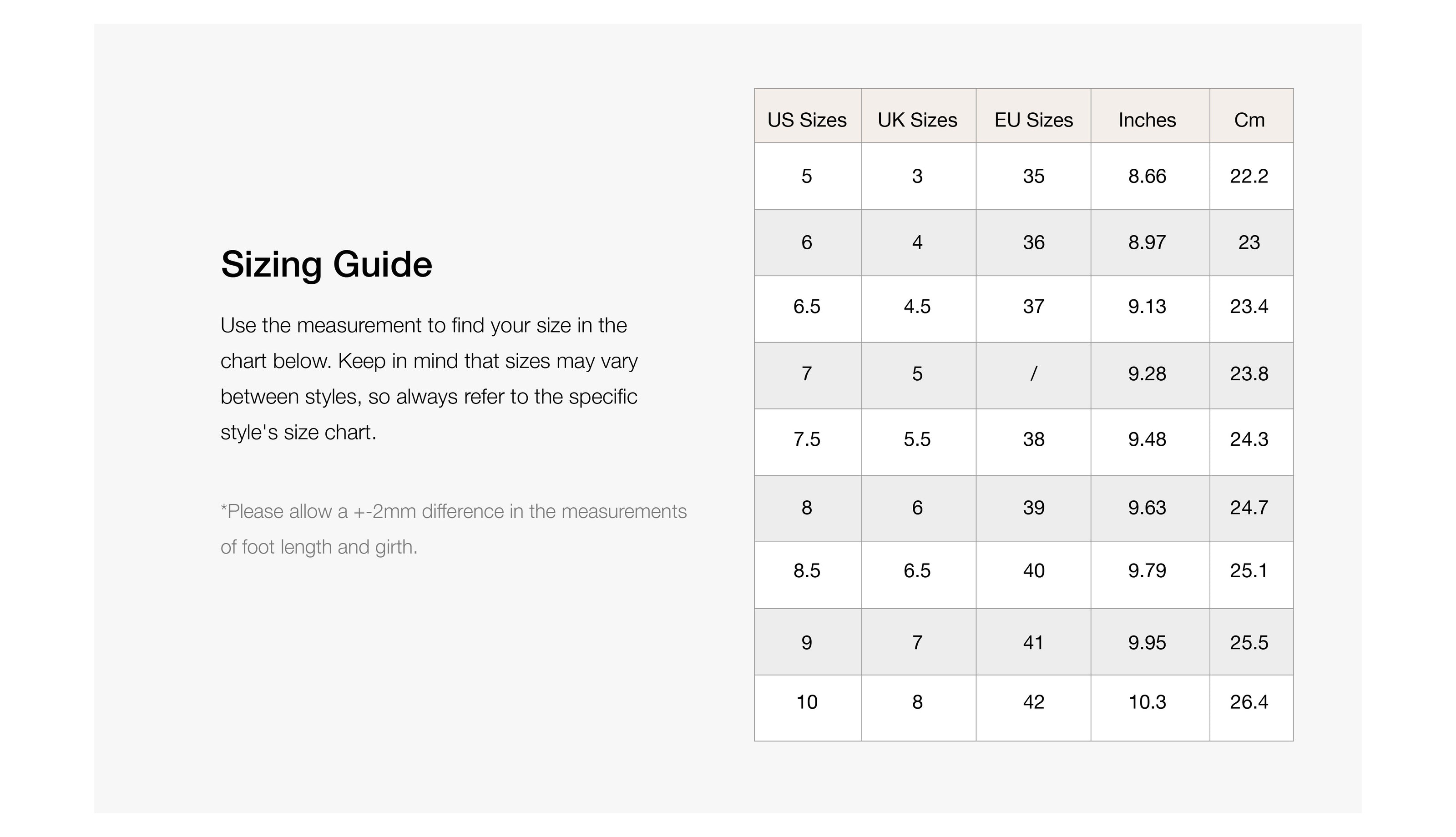 Shoe Size Guide